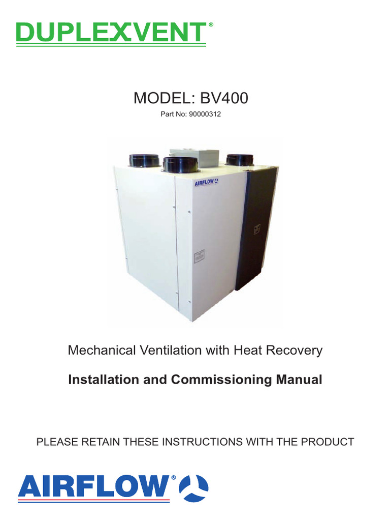 Airflow BV400 Installation | PDF | Ventilation (Architecture) | Power ...