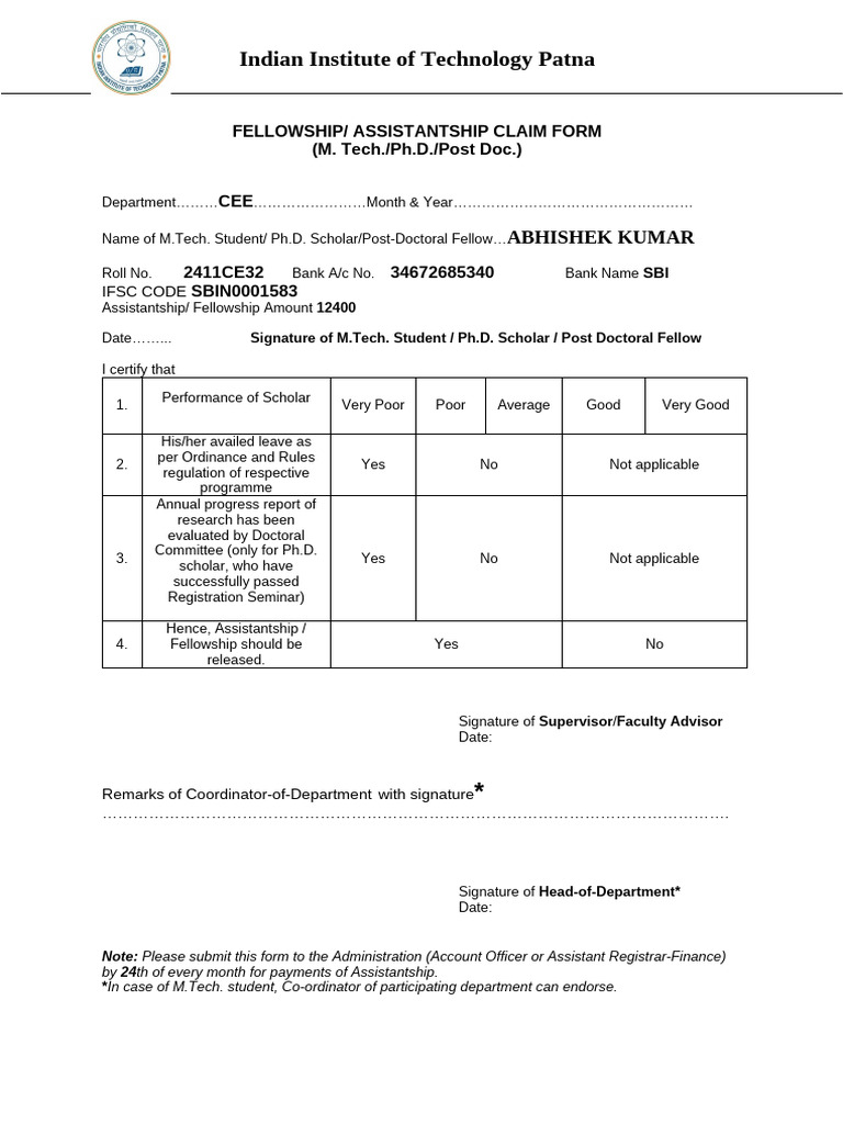 Fellowship Claim Form11. | PDF