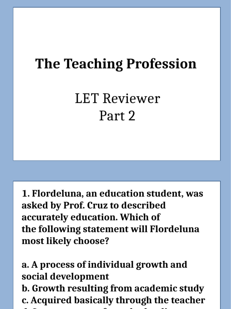 Teaching Profession LET Reviewer Guide | PDF | Teachers | Curriculum