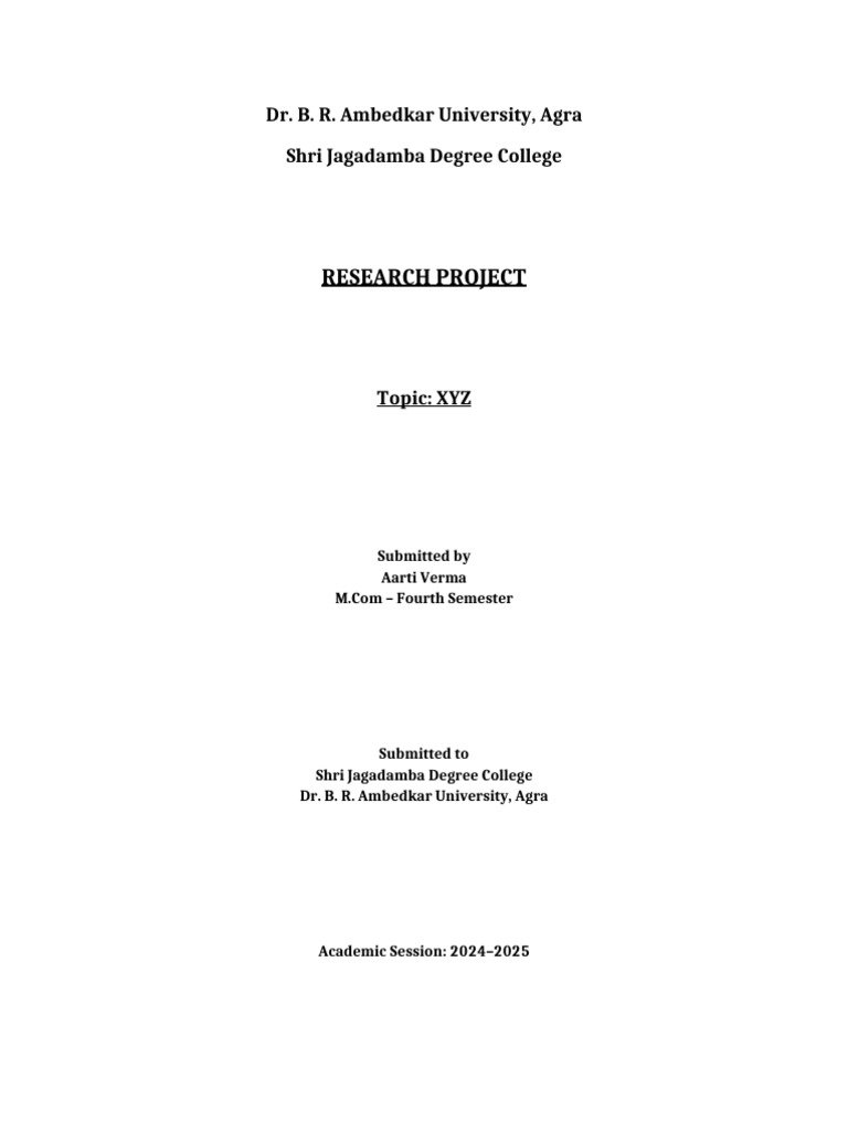 Research Project Front Page Aarti Verma | PDF