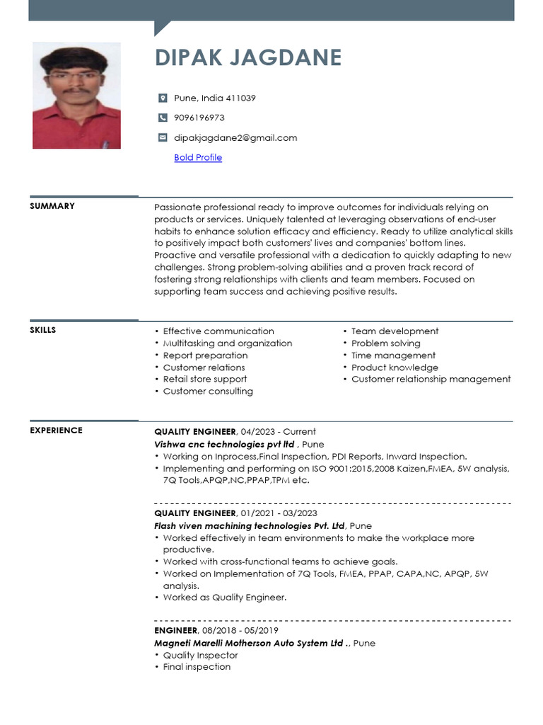 Dipak Jagdane Resume | PDF | Business