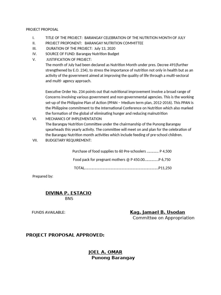 Project Proposal For Nutrition | PDF