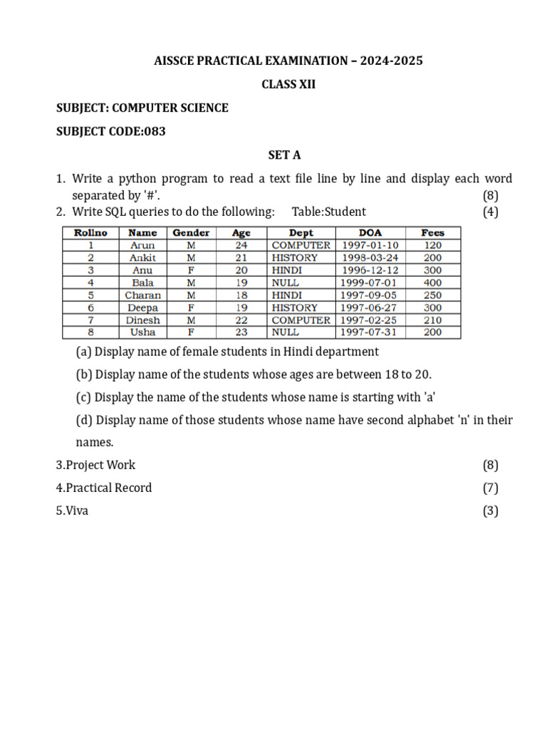 Ssce Practical Examination 2025-Cs Qp[1] | PDF | Sql | Databases