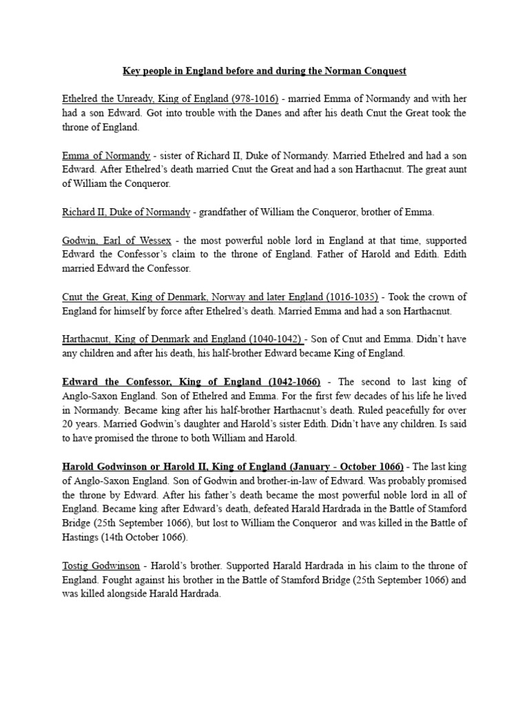 Key Figures of the Norman Conquest | PDF | Kingdom Of England | William ...