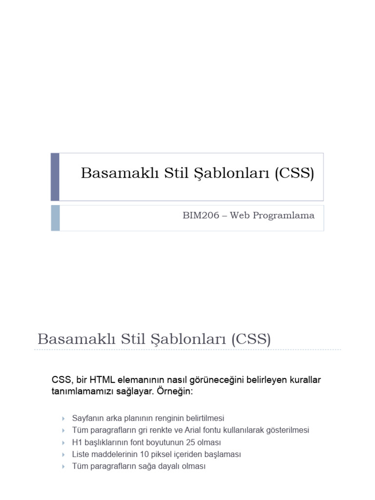 Basamaklı Stil Şablonları (CSS) BIM206 Web Programlama | PDF