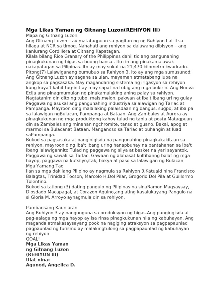 Mga Likas Yaman Ng Gitnang Luzon | PDF