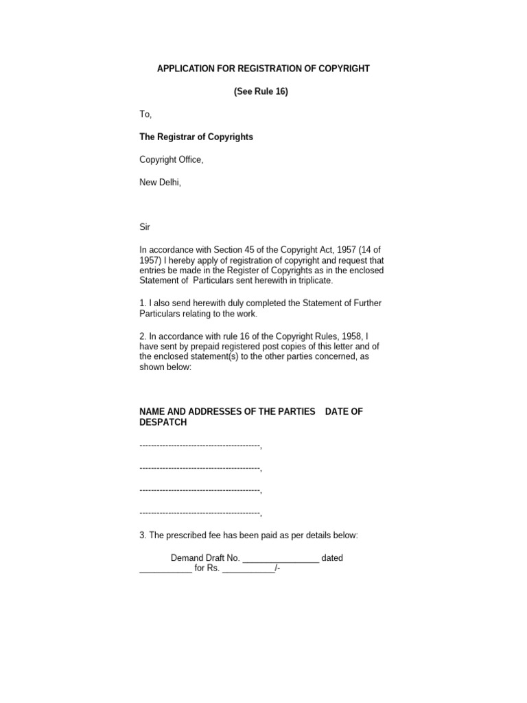 Copyright Registration Application Form | PDF | Copyright