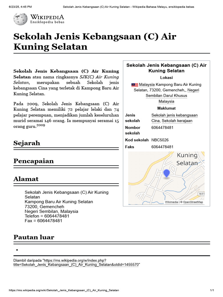 Sekolah Jenis Kebangsaan (C) Air Kuning Selatan: Sejarah Pencapaian ...