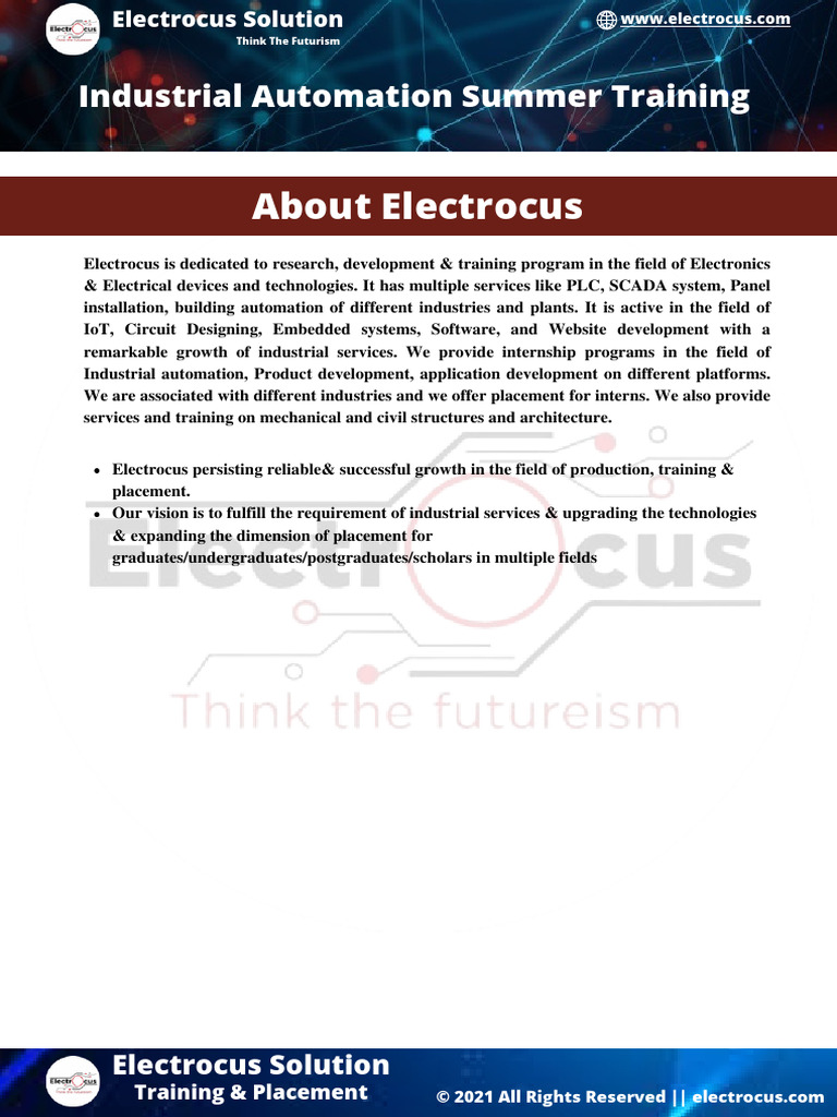 INDUSTRIAL AUTOMATION Summer Training Syllabus | PDF