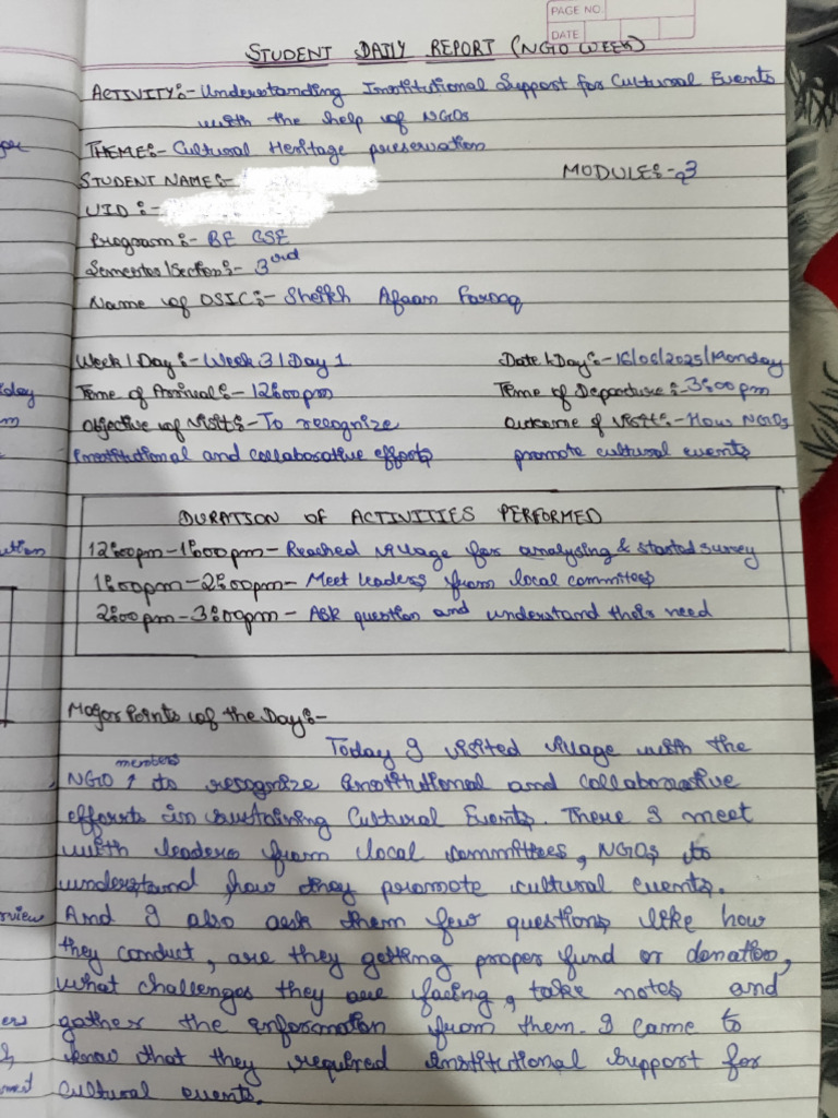 16-Jun-2025 Daily Diary Week 3 | PDF