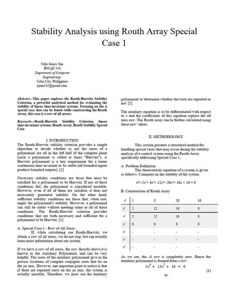 IEEE - Routh Array Special Case 1 - Tan, Niño James A. | PDF ...
