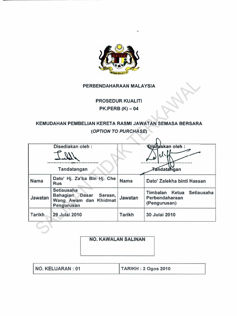 PK - Perb (K) - 04 Pembelian Kenderaan Rasmi Bagi Peg Bersara | PDF