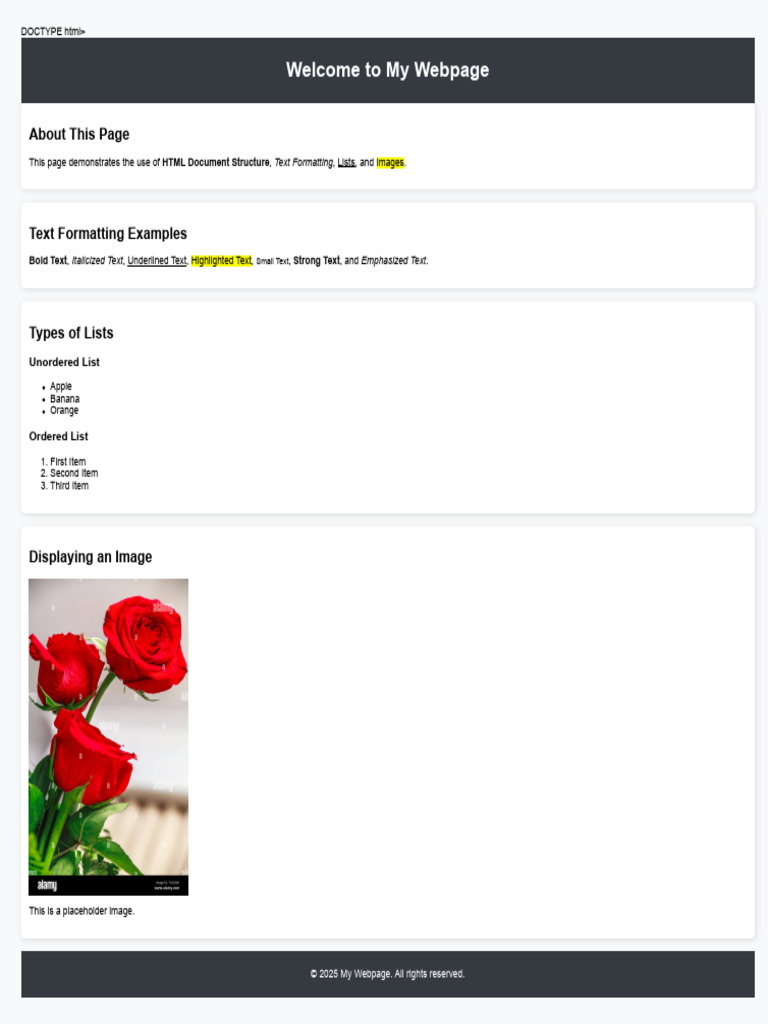 Webpage With Various HTML Tags 3 | PDF