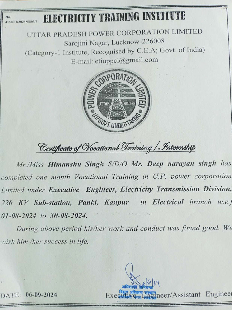 Certificate of Summer Training - Compressed | PDF