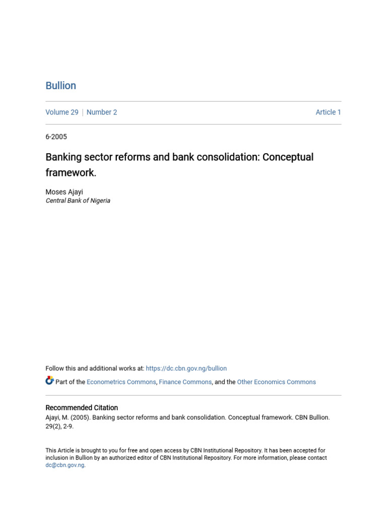Banking Sector Reforms and Bank Consolidation Conceptual | PDF ...