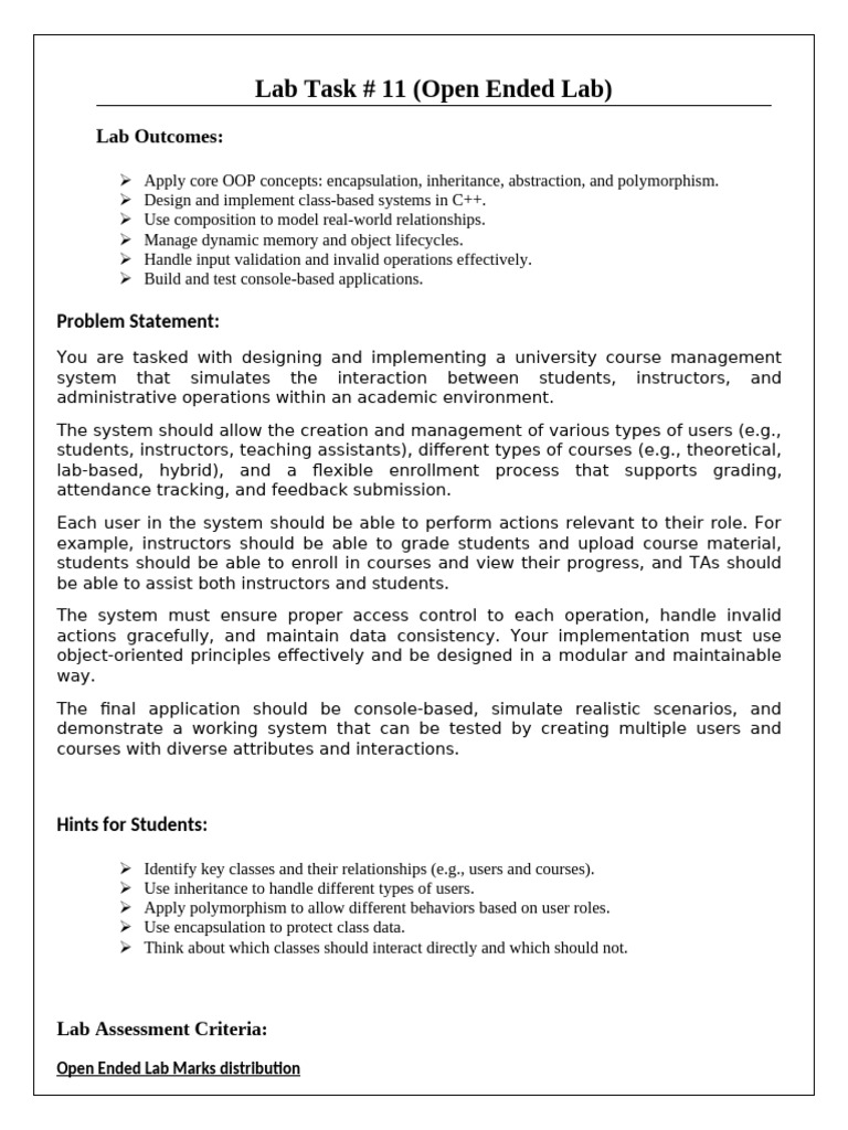Open Ended Lab Statement Oop Pdf Object Oriented Programming System