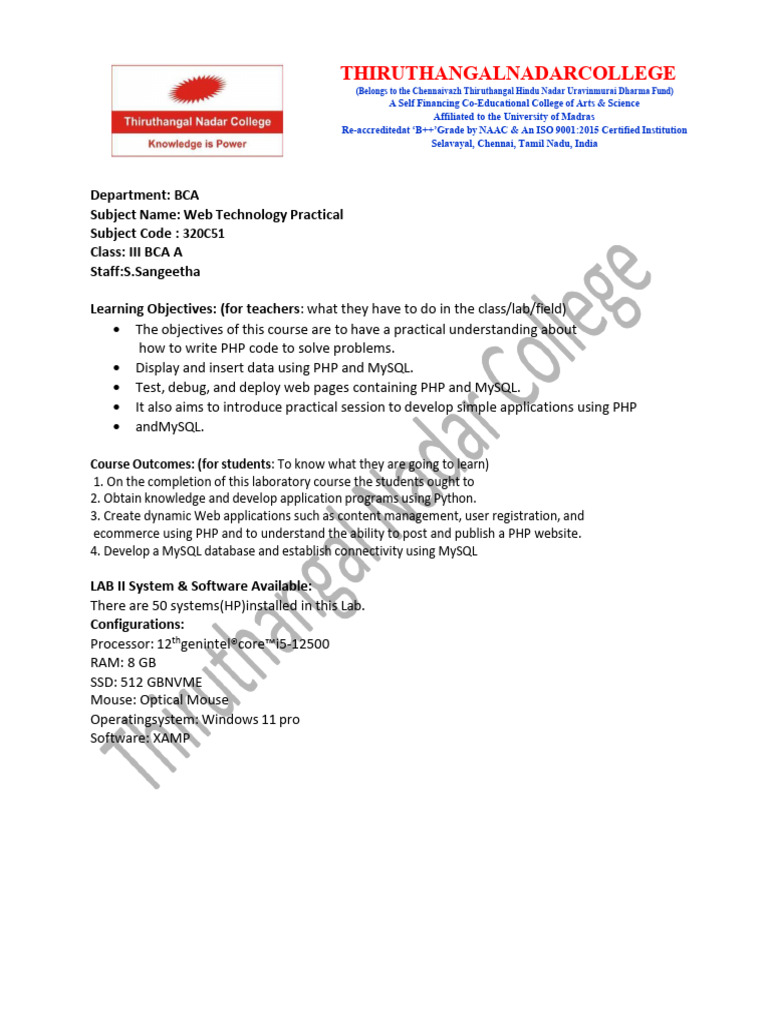 PHP Lab Manual Odd Sem Bca | PDF | Php | Document Object Model