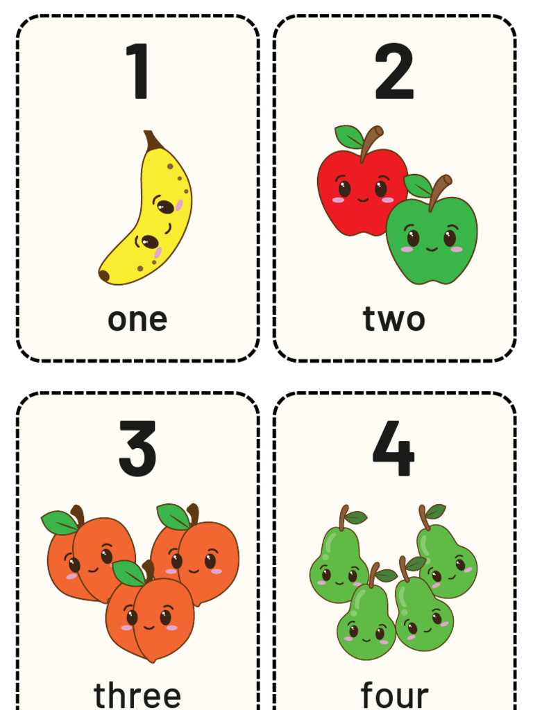 Colorful Illustrative Math Fruits Numbers Flashcards | PDF