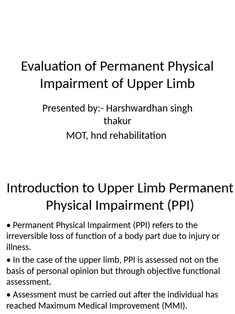 Upper Limb PPI Evaluation Presentation Updated | PDF | Hand | Arm
