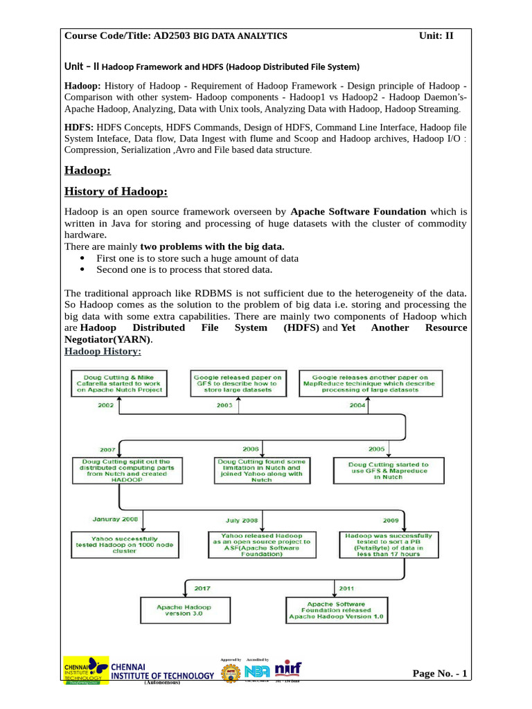 Big Data Analytics Unit-II New 2025 | PDF | Apache Hadoop | Map Reduce