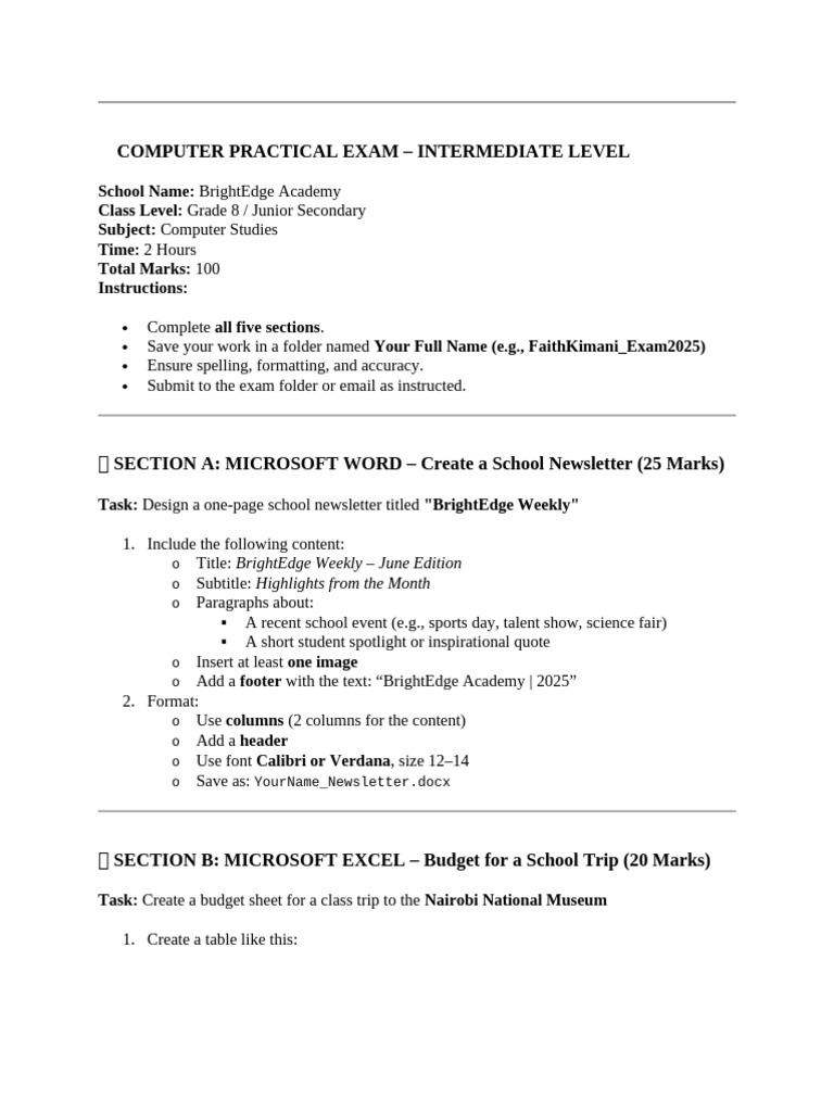 Computer Practical Exam Grade 8 Junior Secondary | PDF | Software ...