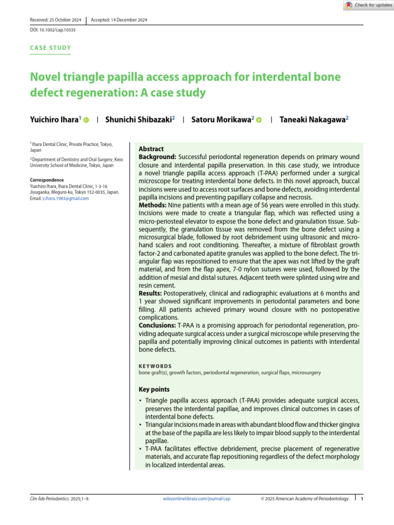 Clin Adv Periodontics - 2025 - Ihara - Novel Triangle Papilla Access ...