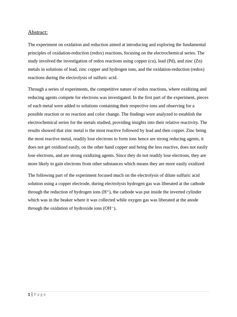 Che 211 Lab Report Ii (Oxidationa and Reduction) | PDF | Redox ...