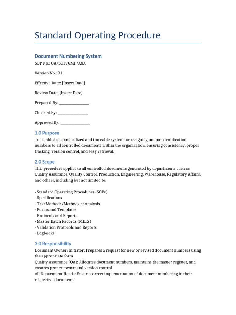 SOP Document Numbering System Guide | PDF | Quality Assurance ...