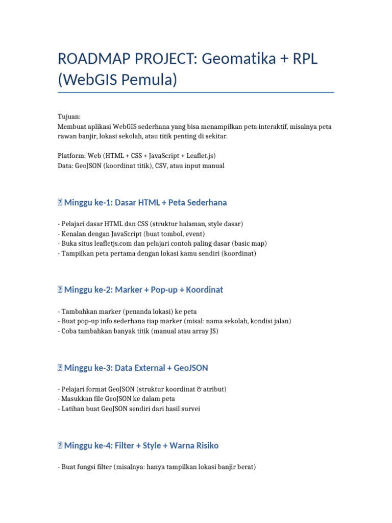 Roadmap Project Geomatika RPL WebGIS | PDF