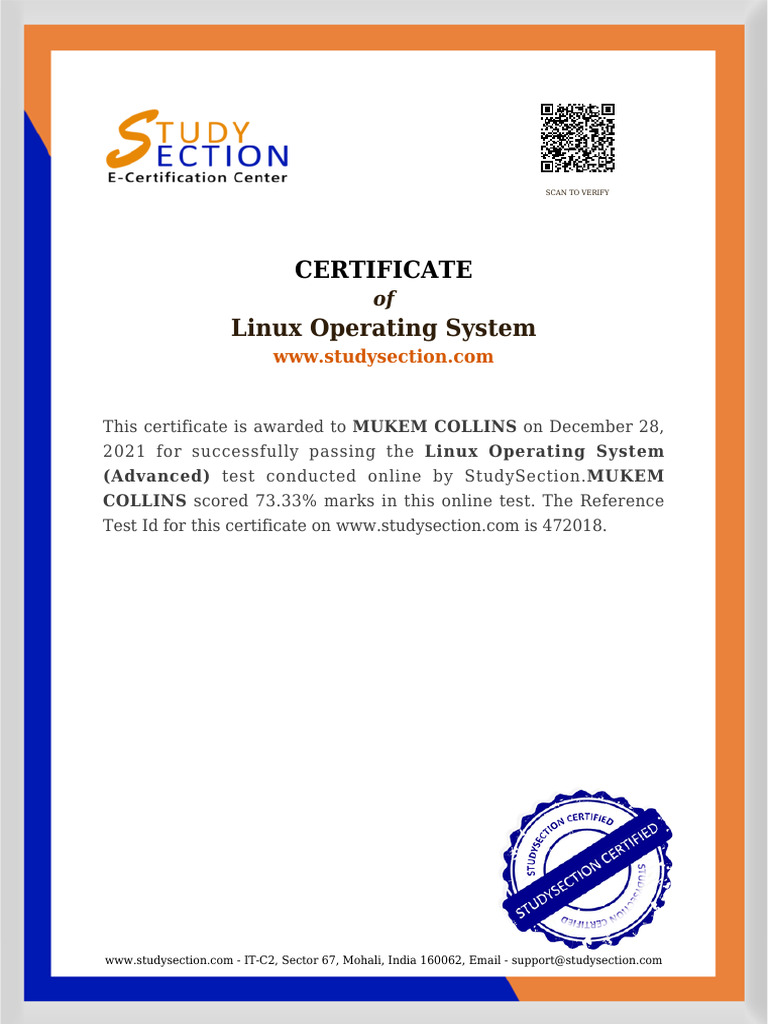 Certificate of Linux Operating System PDF | PDF