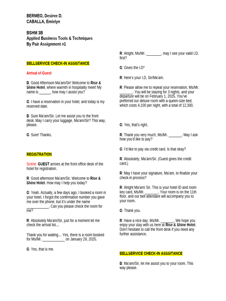 BTT by Partner Assignment (Script) | PDF | Baggage