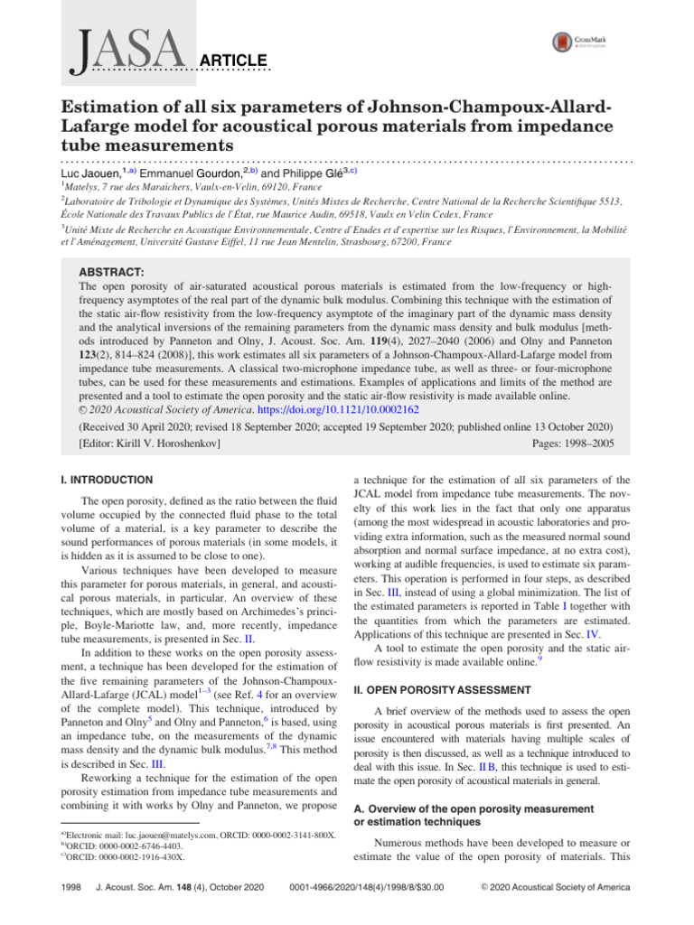 Estimating JCAL Model Parameters from Impedance Tube | PDF | Porosity ...