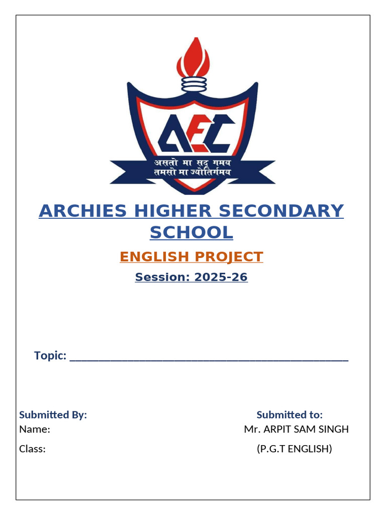 Class 12 English Project Cover Page | PDF