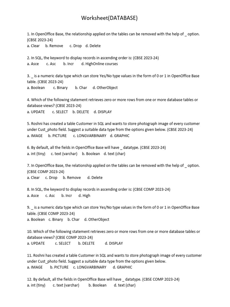 OpenOffice Base Data Types and Relationships | PDF | Databases ...