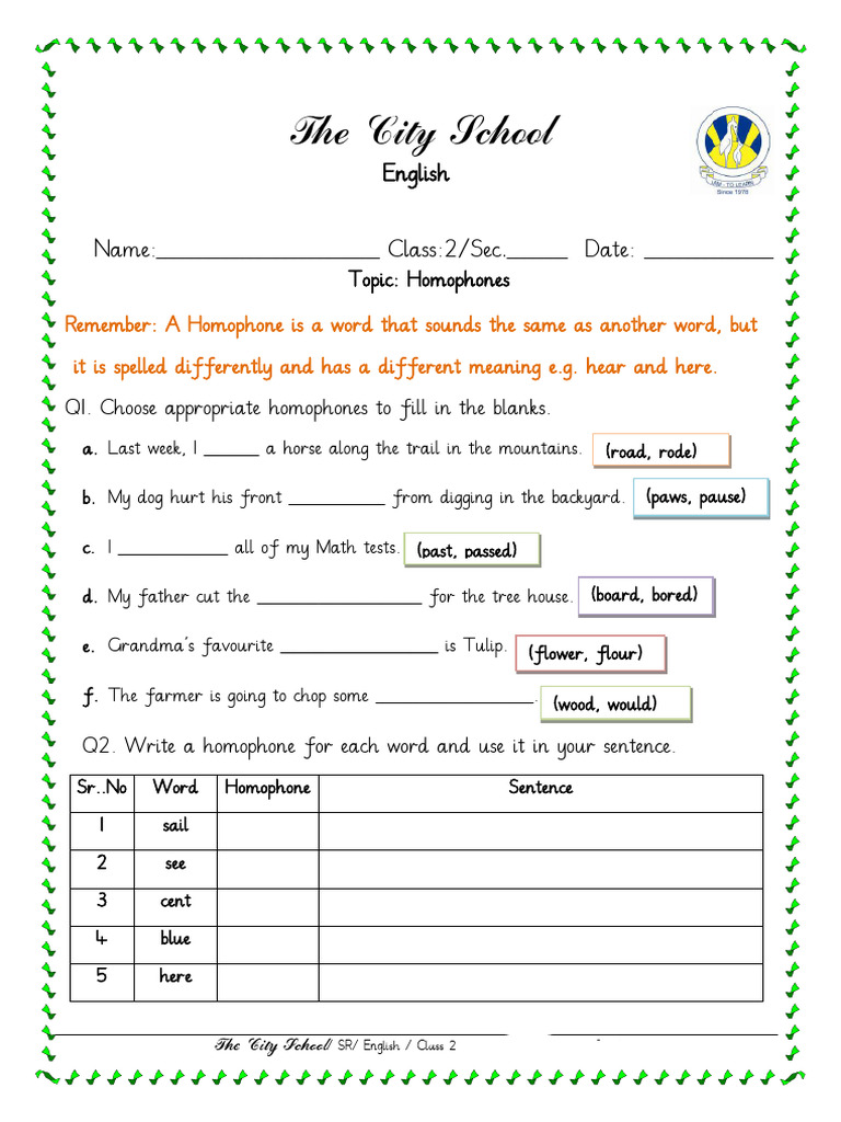 Day 5 Homophones | PDF
