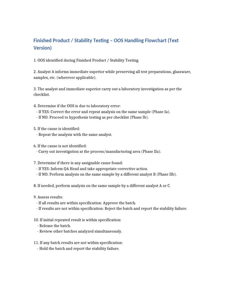 Finished Product Stability OOS Procedure | PDF
