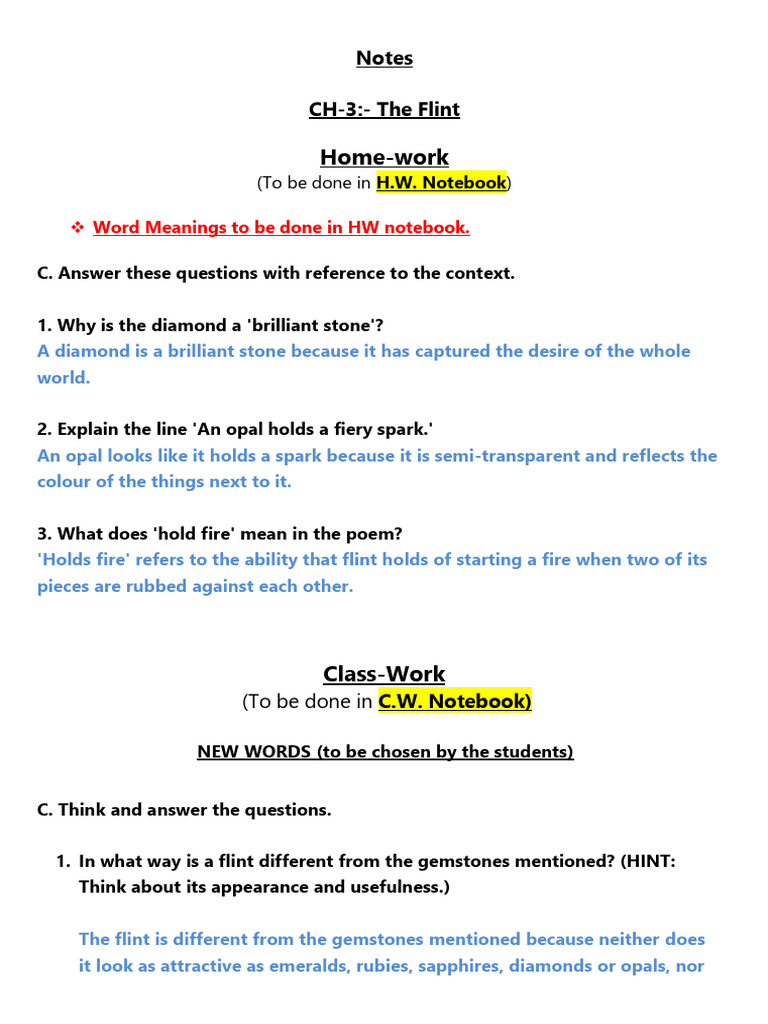 CH-3 The Flint (Poem) Notebook Notes | PDF