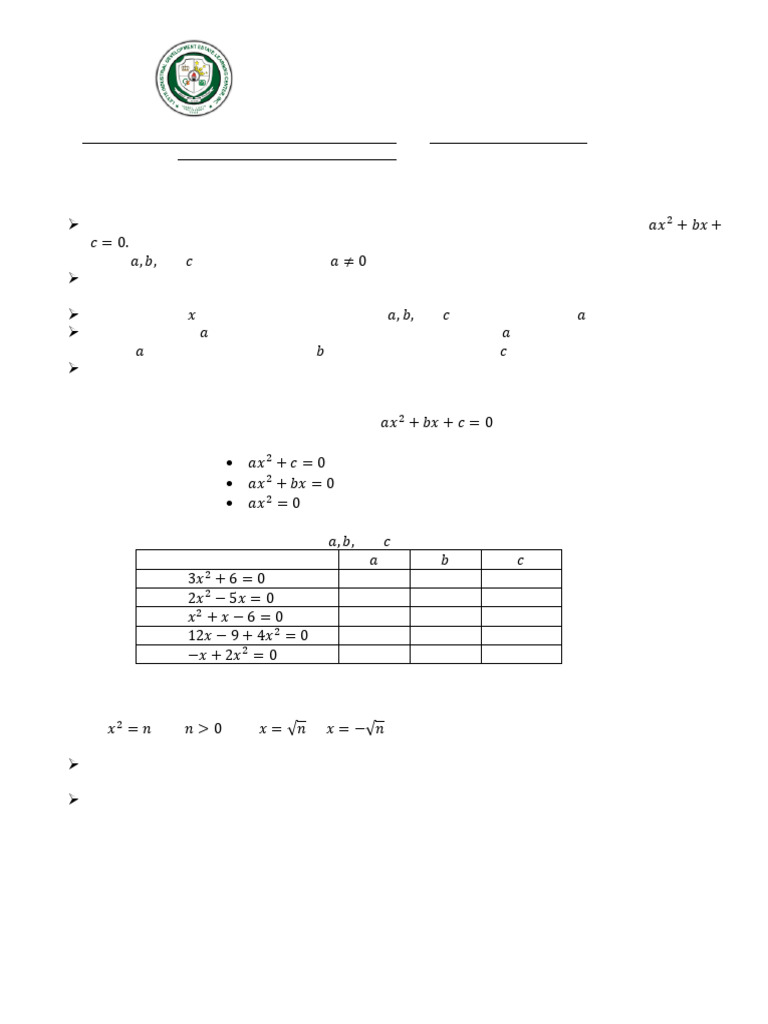 Problem Set 2 - Quadratic Equations - Extracting The Square Roots | PDF ...