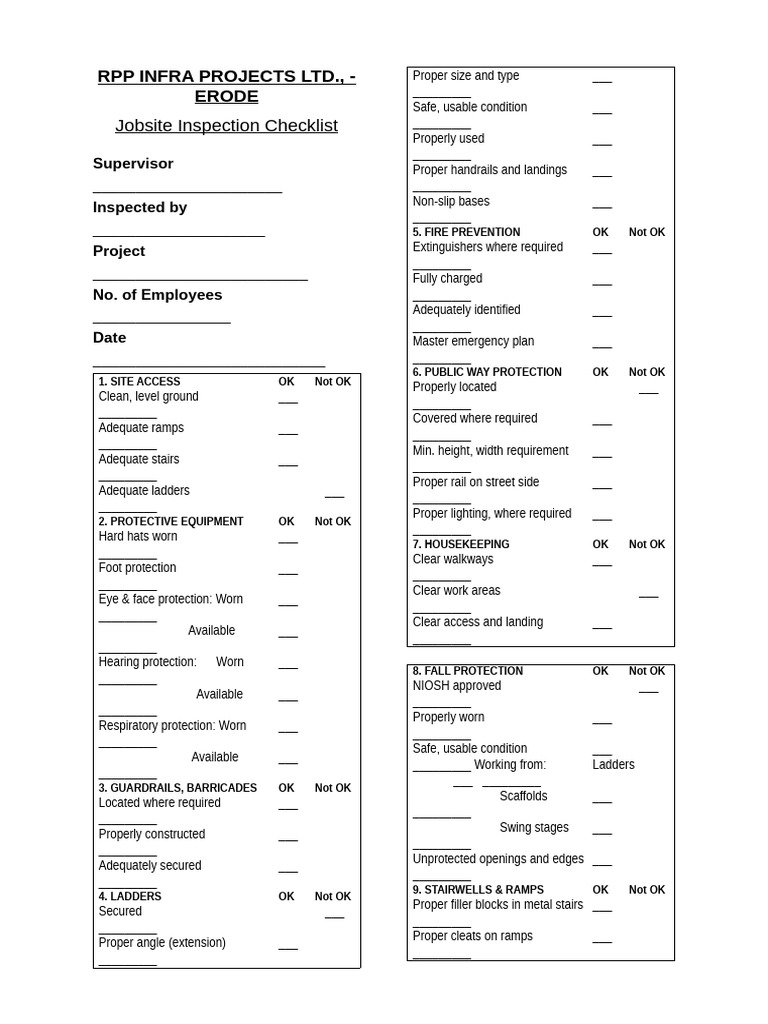 Construction Jobsite Safety Checklist | PDF | Stairs | Safety