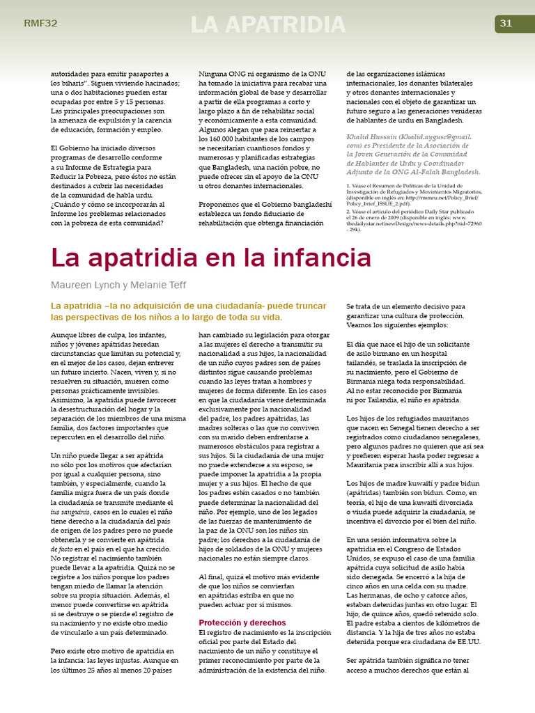La Apatridia en La Infancia | PDF | Tailandia | Nacionalidad