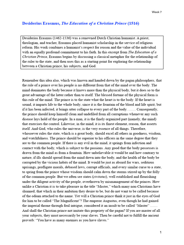 Erasmus - The Education of A Christian Prince (1516) | PDF | Religious ...