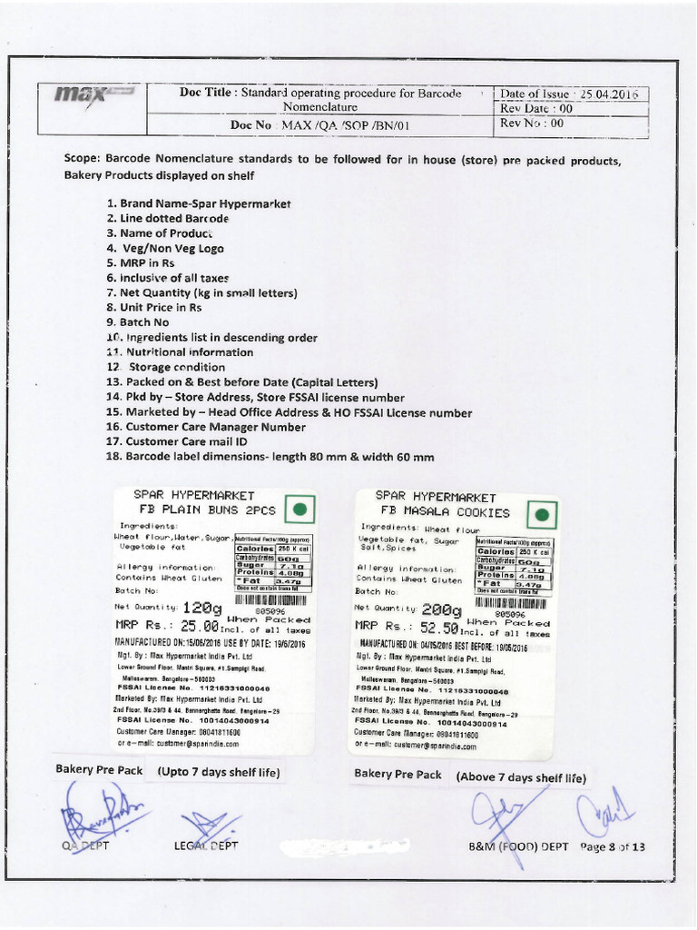 Standard Barcode Nomencalature-Bakery 1UP | PDF