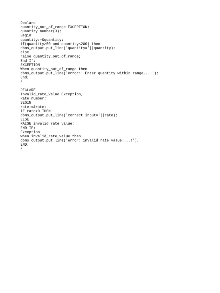 PL/SQL Exception Handling Example | PDF