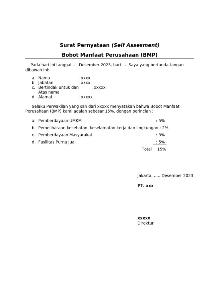 Draft Surat Pernyataan (Self Assesment) | PDF