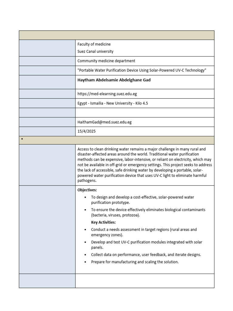 Project Concept Note Template | PDF | Drinking Water | Water Purification