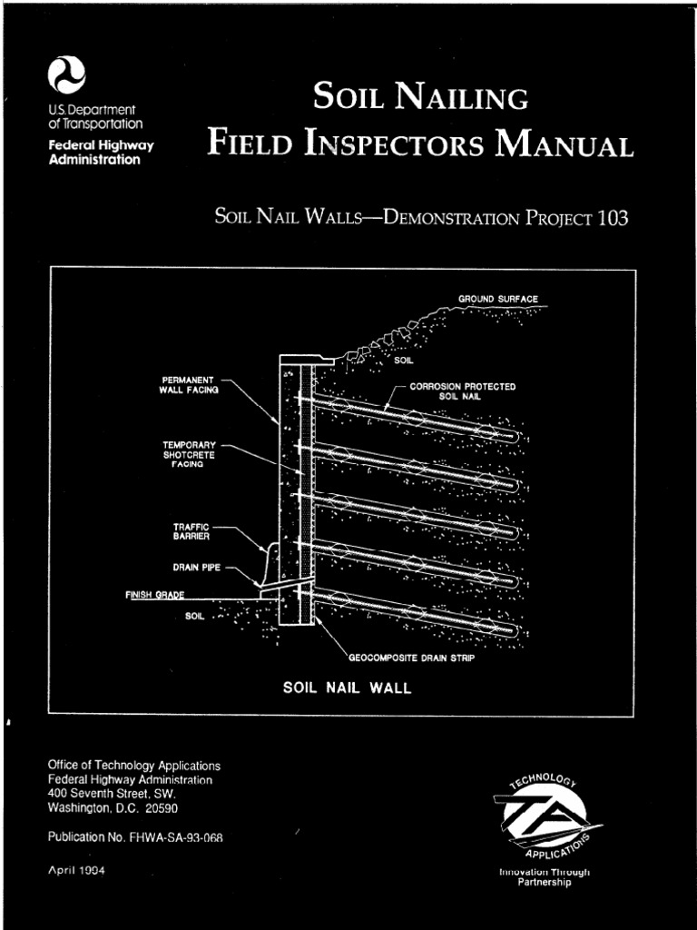 Soil Nailing - Field Inspection Manual | PDF | Pascal (Unit) | Civil ...