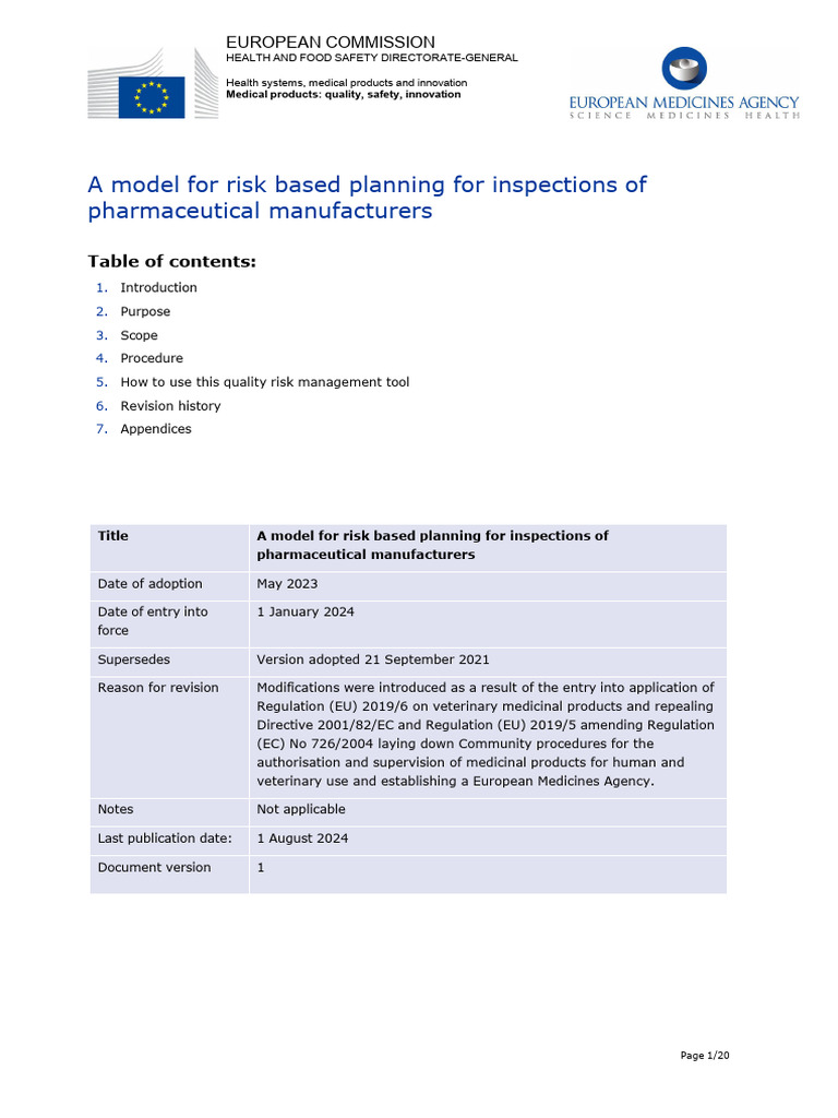 Model Risk Based Planning Inspections Pharmaceutical Manufacturers en ...