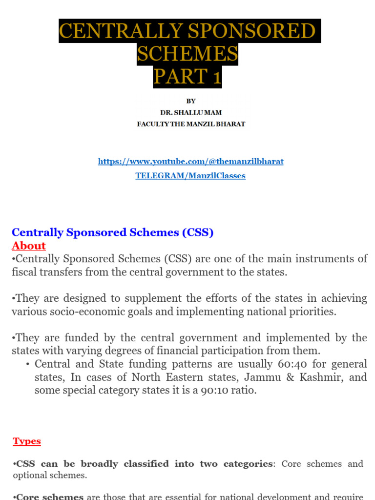 Overview of Centrally Sponsored Schemes | PDF | Government Of India