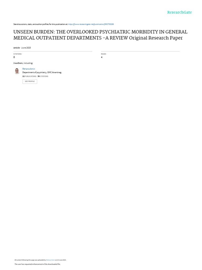 Unseen Burden The Overlooked Psychiatric Morbidity in General Medical ...