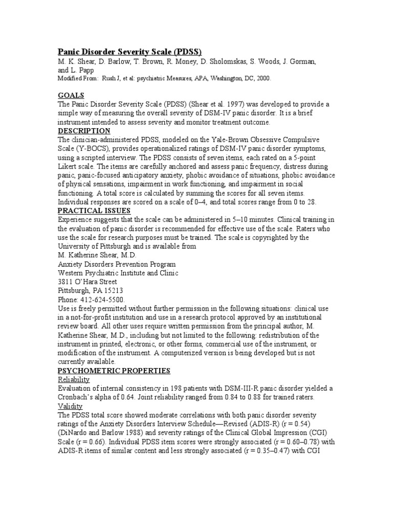 PDSS | PDF | Panic Disorder | Anxiety Disorder